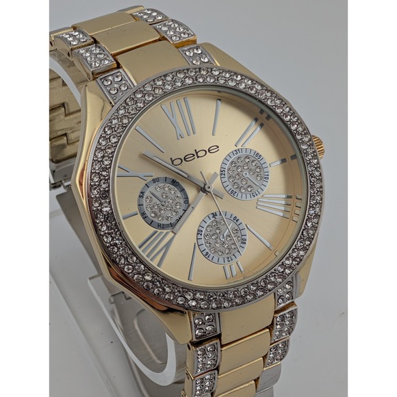 bebe | Accessories | Bebe Watch Women 4mm Case Rhinestones 65 Gold Band ...
